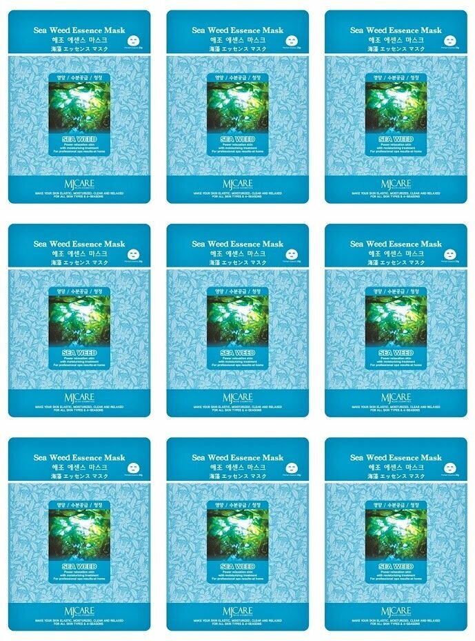 Mijin Essence Маска тканевая для лица Морские водоросли Sea Weed Essence Mask, 23 гр, 9 шт