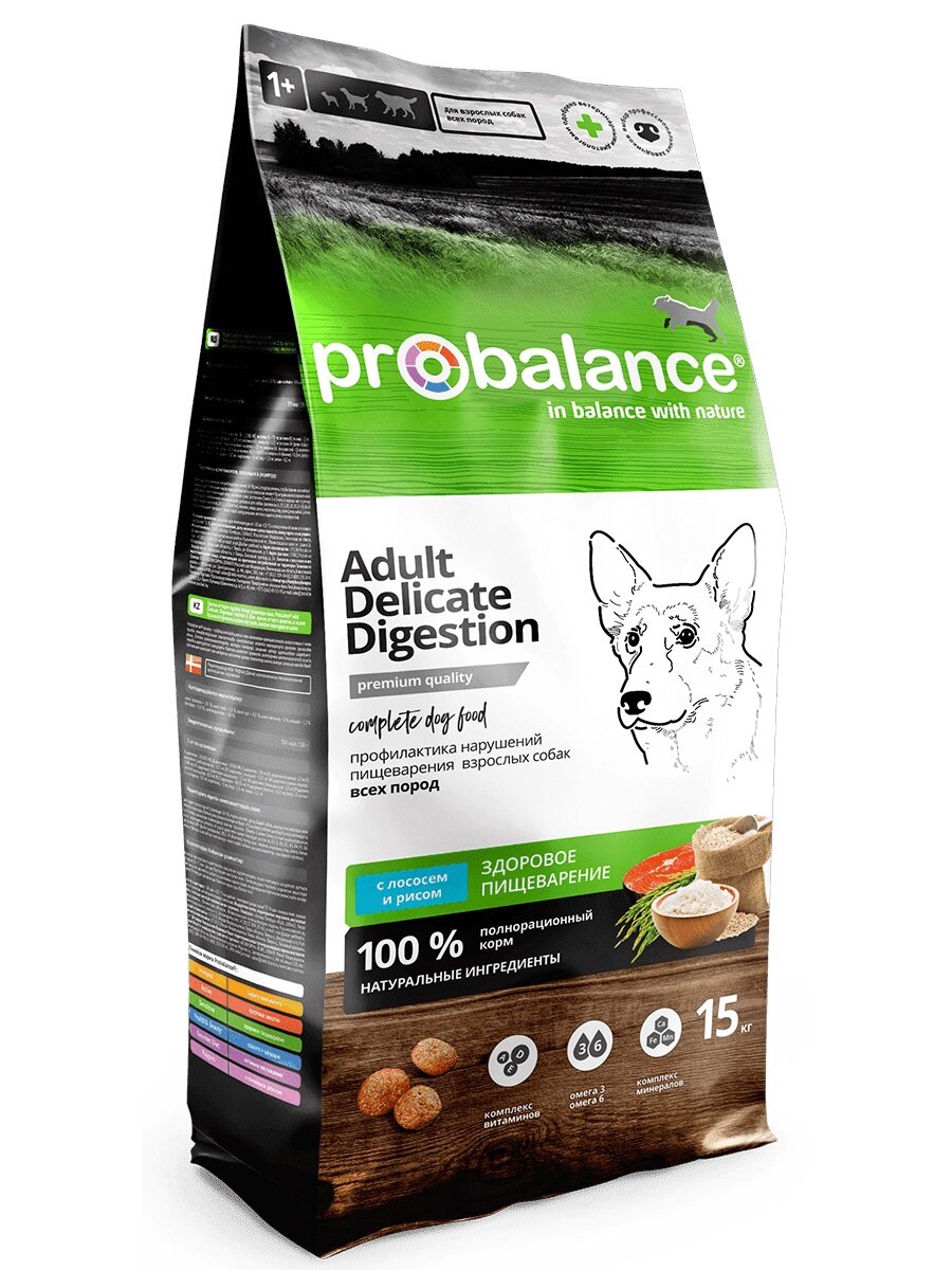 PROBALANCE Delicate Digestion Dog - Сухой корм для Собак всех пород Лосось и Рис 15 кг
