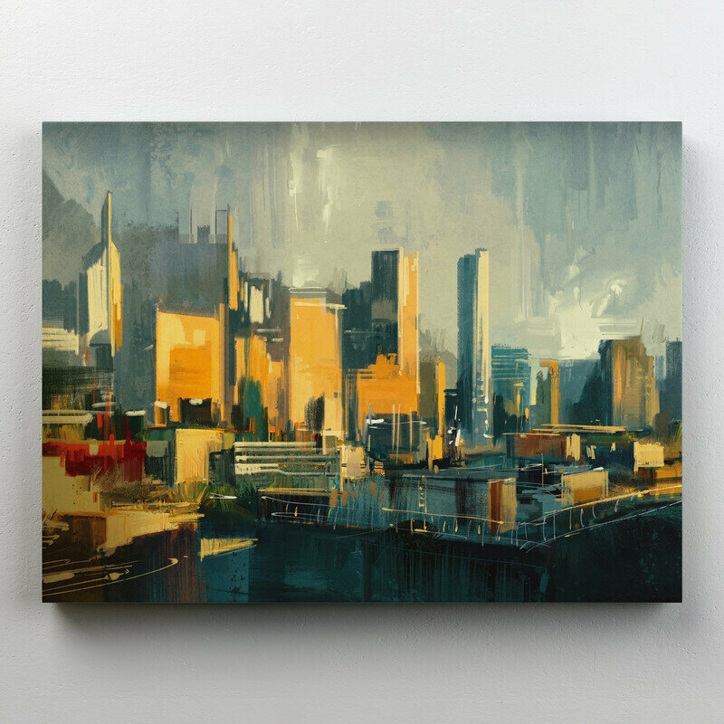 Интерьерная картина на холсте "Абстрактная живопись - архитектура города" размер 30x22 см