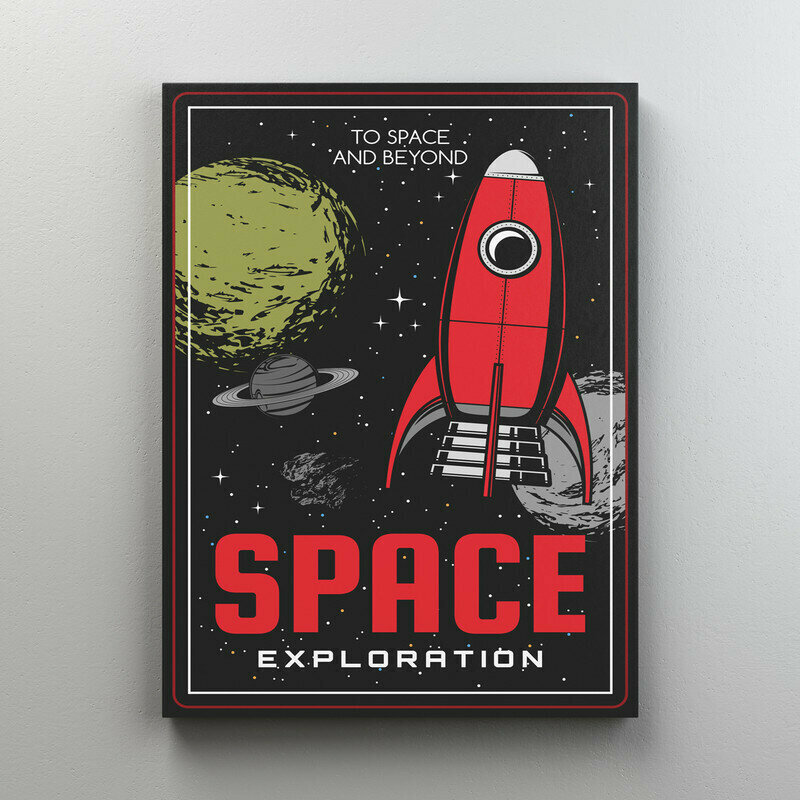 Интерьерная картина на холсте "Винтажный постер - красная ракета" размер 22x30 см