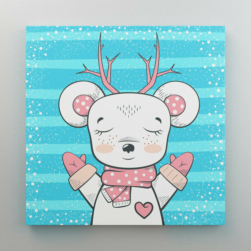 Интерьерная картина на холсте "Детский постер - Белый северный олень" размер 60x60 см