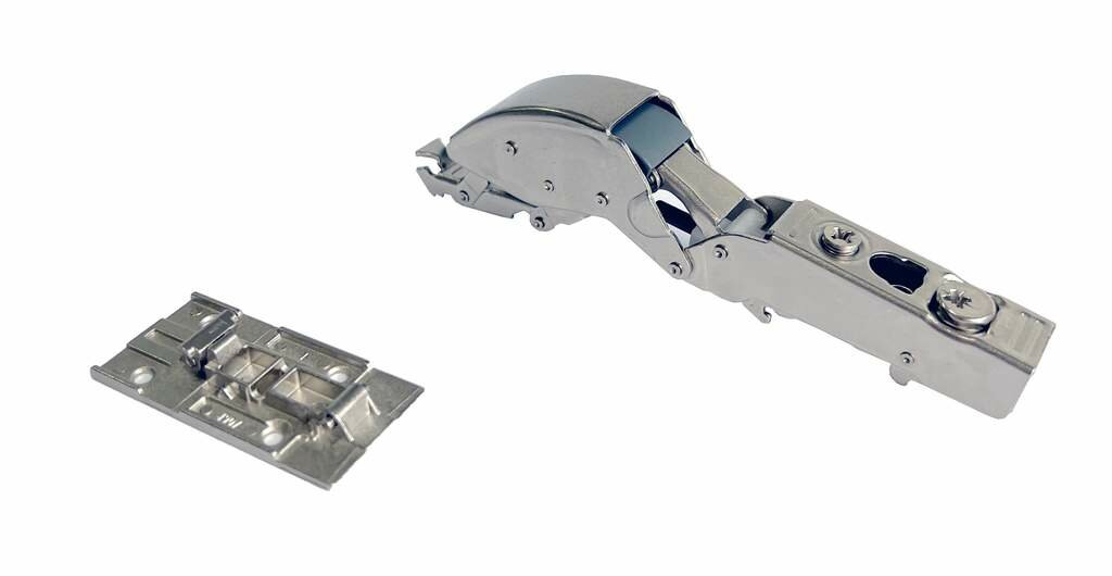 Петля плюс ответная планка для накладных стеклянных / зеркальных фасадов Firmax Click-on Soft-Close, угол открывания 125 под УФ-клей