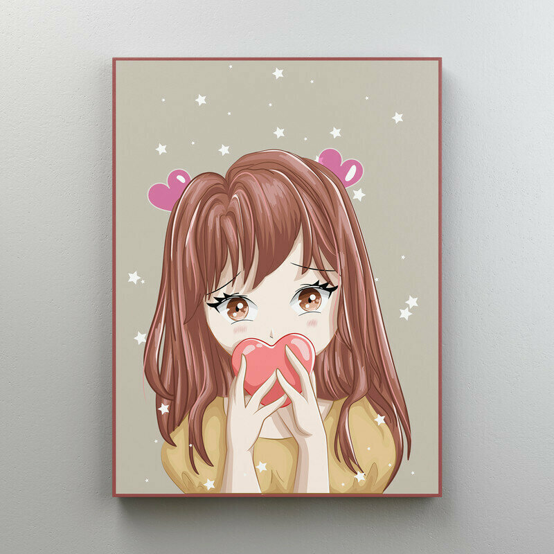 Интерьерная картина на холсте "Аниме девушка с сердечком" размер 22x30 см