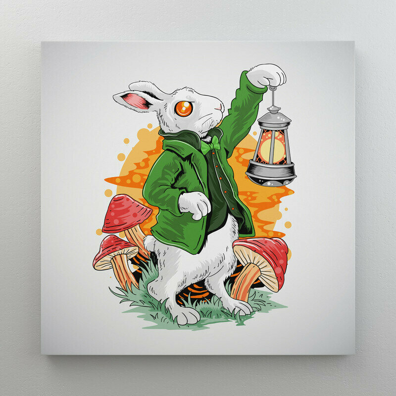 Интерьерная картина на холсте "Иллюстрация - Мартовский заяц из Алисы в стране чудес" размер 25x25 см
