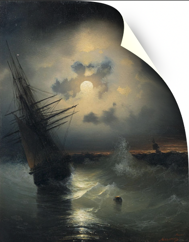 Картина для интерьера "Корабль при лунном свете", Айвазовский И. К. (30х38 см / без подрамника)