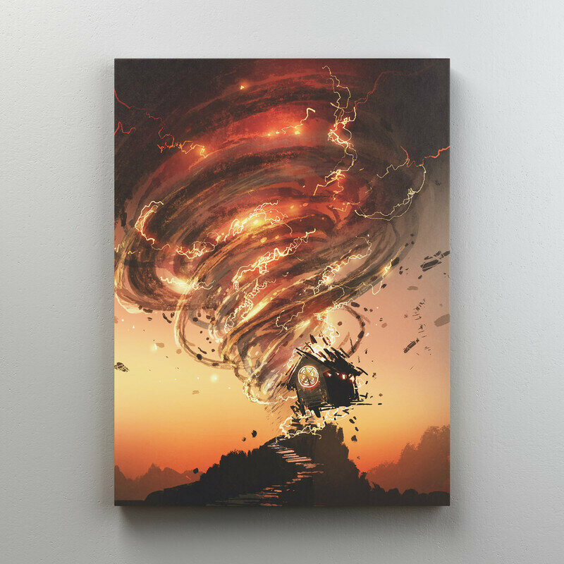 Интерьерная картина на холсте "Унесенный дом с обрыва ветром" размер 22x30 см