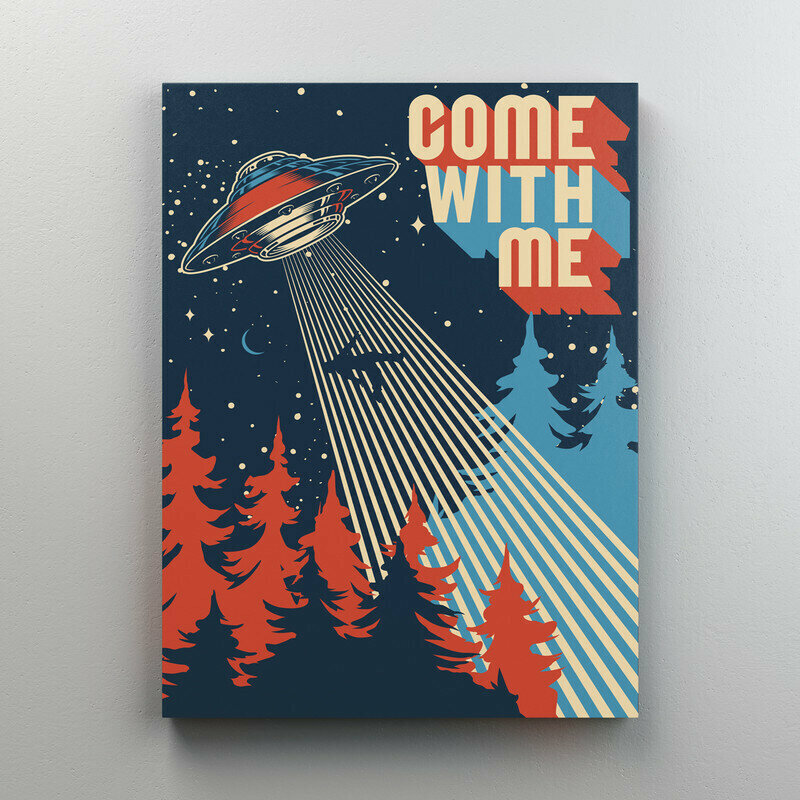 Интерьерная картина на холсте "Винтажный постер - похищение НЛО" размер 22x30 см