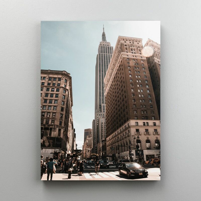 Интерьерная картина на холсте "Эмпайр-стейт-билдинг - улица Нью-Йорка" размер 22x30 см