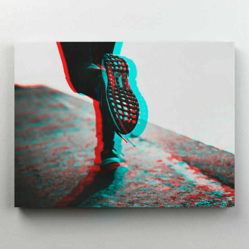 Интерьерная картина на холсте "Постер анаглиф - бегущий спортсмен" размер 30x22 см