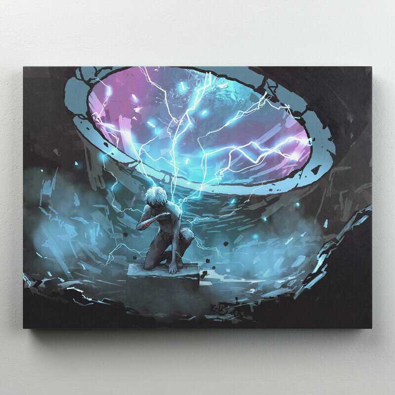 Интерьерная картина на холсте "Мужчина впитывает энергию портала" размер 40x30 см