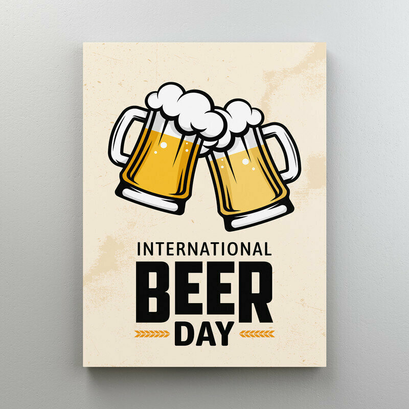 Интерьерная картина на холсте "Винтажный постер - Интернациональный день пива" размер 22x30 см