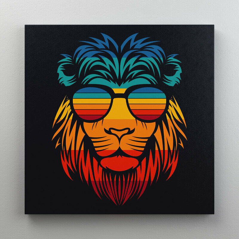 Интерьерная картина на холсте "Иллюстрация - лев в очках" размер 25x25 см