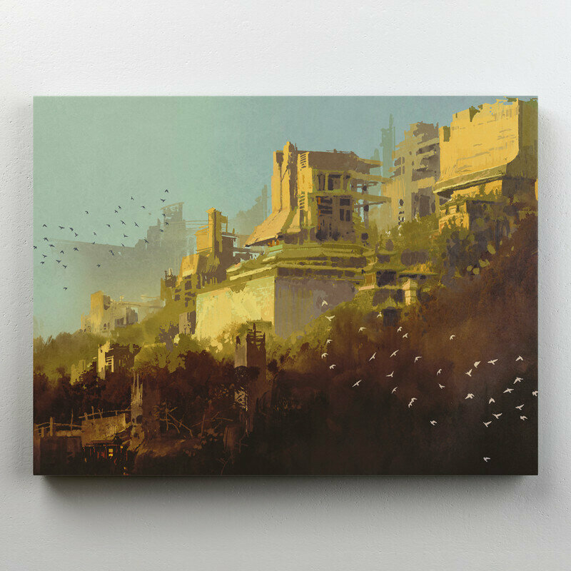 Интерьерная картина на холсте "Руины в джунглях" размер 40x30 см