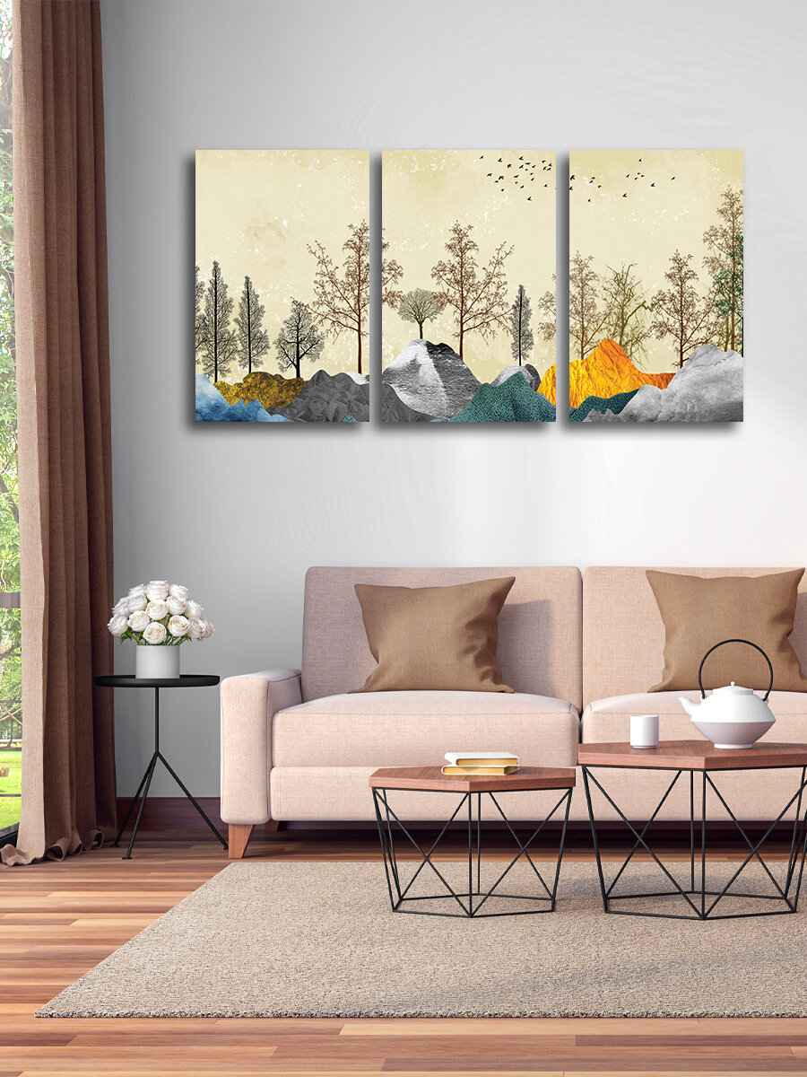 Картина на холсте LOFTime 3шт 35Х55 абстракция ЛЕС желт 1 К-400-5535