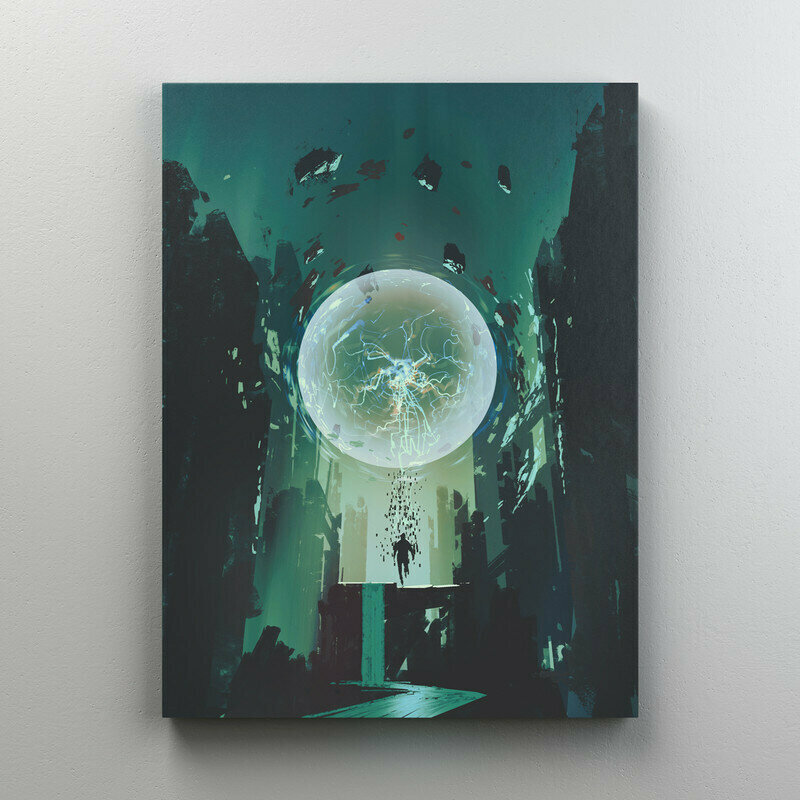 Интерьерная картина на холсте "Молниеносный шар и человек" размер 22x30 см