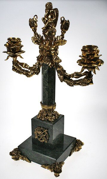 Бронзовый канделябр на 2 свечи "Купидон" выс.36см