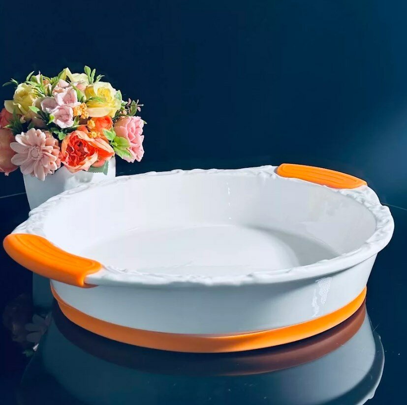 Круглое блюдо для запекания 36х32,5х7,5см с силикон. ручками Фарфор 142-138 118-142-138