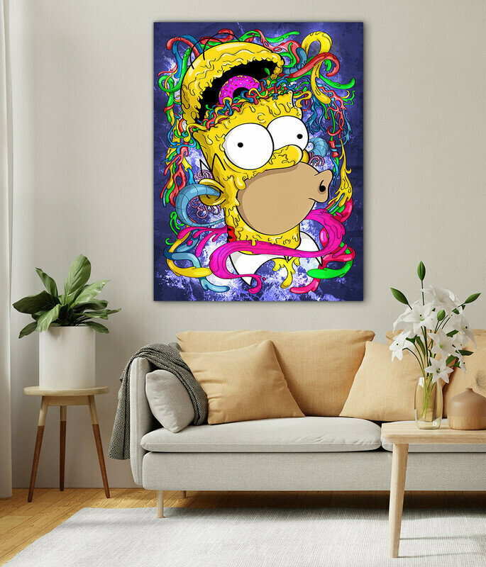 Интерьерная картина на холсте "Гомер Симпсон разноцветный граффити арт" размер 22x30 см