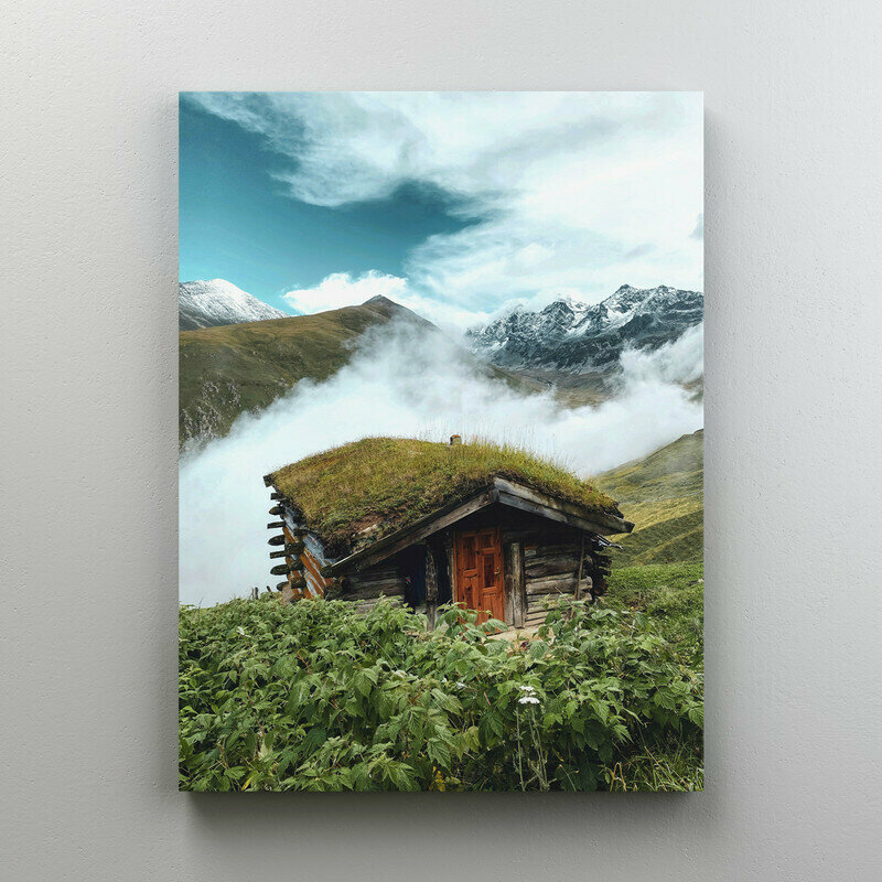 Интерьерная картина на холсте "Одинокий дом в горах" размер 22x30 см