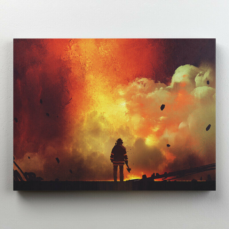 Интерьерная картина на холсте "Пожарный с топором" размер 30x22 см