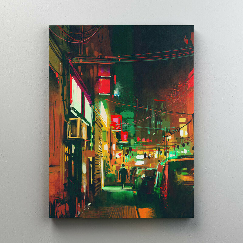 Интерьерная картина на холсте "Улица красных и зеленых фонарей" размер 22x30 см