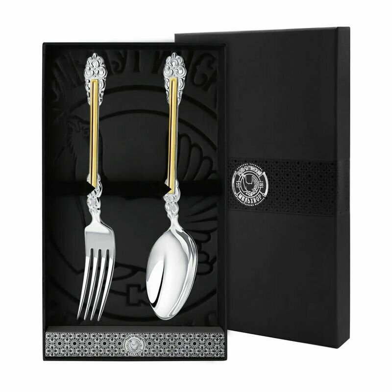 Кольчугинский мельхиор Набор столовых приборов "Праздничный" 2 предмета с позолотой (КМ0820202)