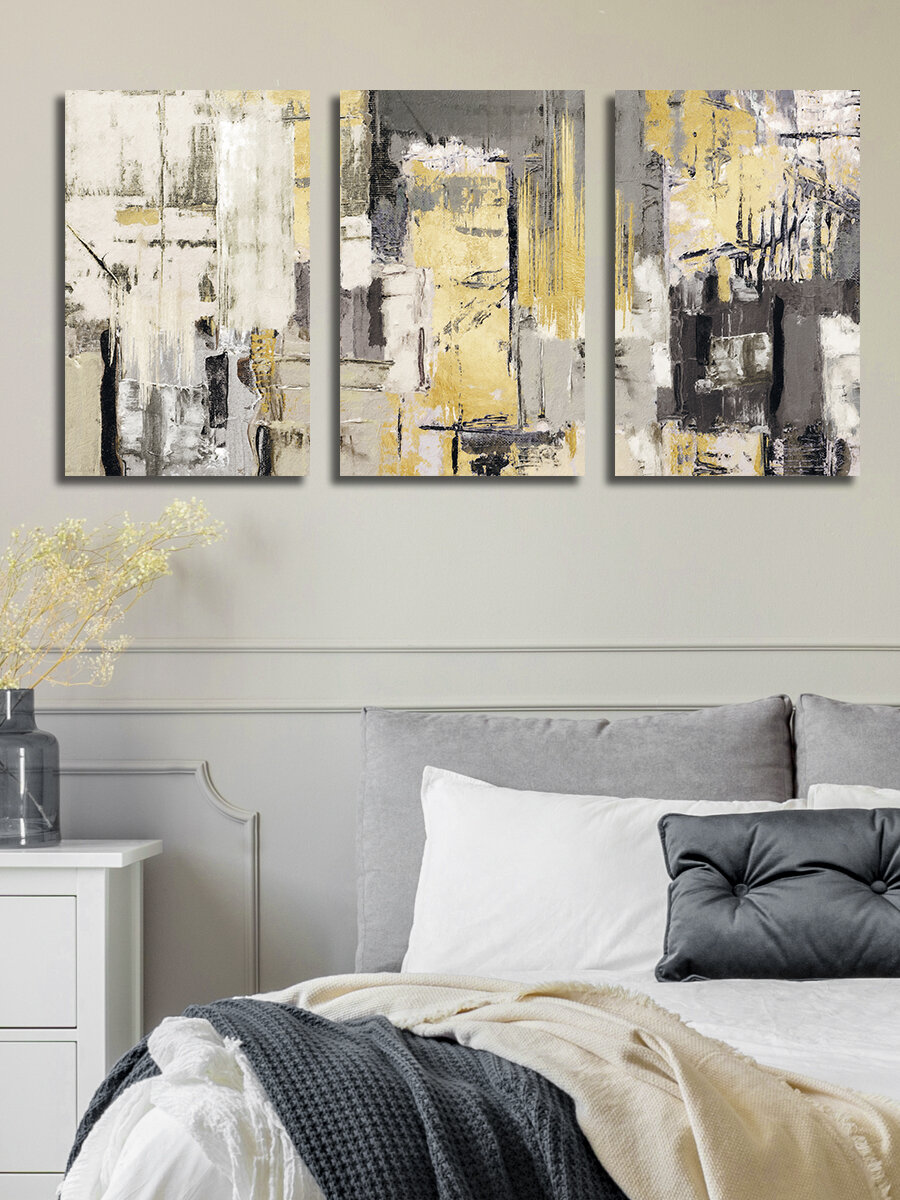 Картина на холсте LOFTime 3шт 35Х55 абстракция серо-золотая 2 К-384-5530