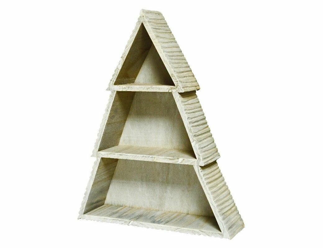 Настенная декоративная полка ёлочка-павловния, дерево, серая, 40х50 см, Kaemingk 521494