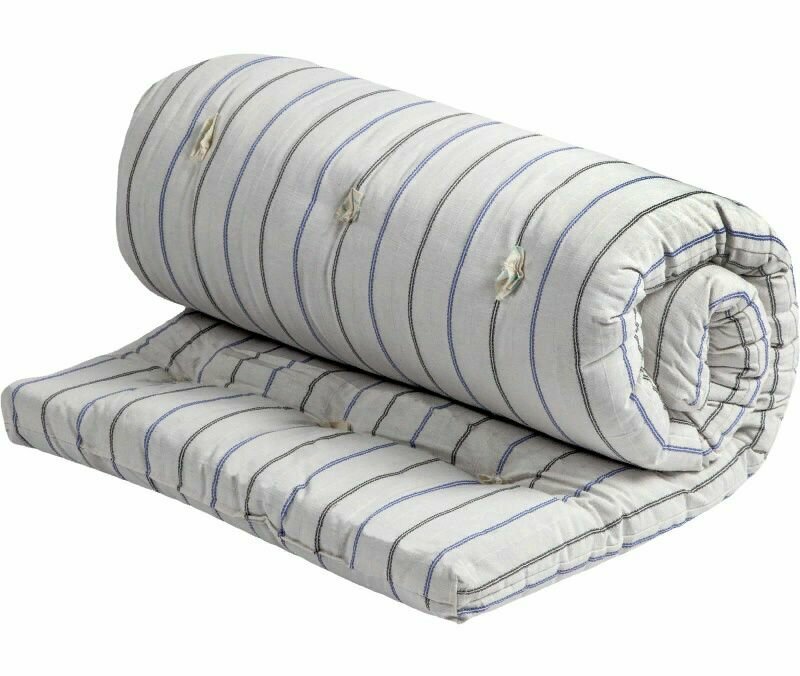 Матрас ватный тик с бортом 170 х 200 - СИН - Вата белая