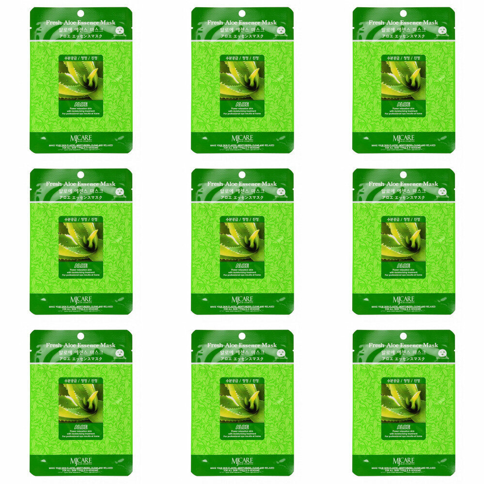 Mijin Маска тканевая для лица Алоэ Fresh Aloe Essence Mask 23гр в уп, 9 уп