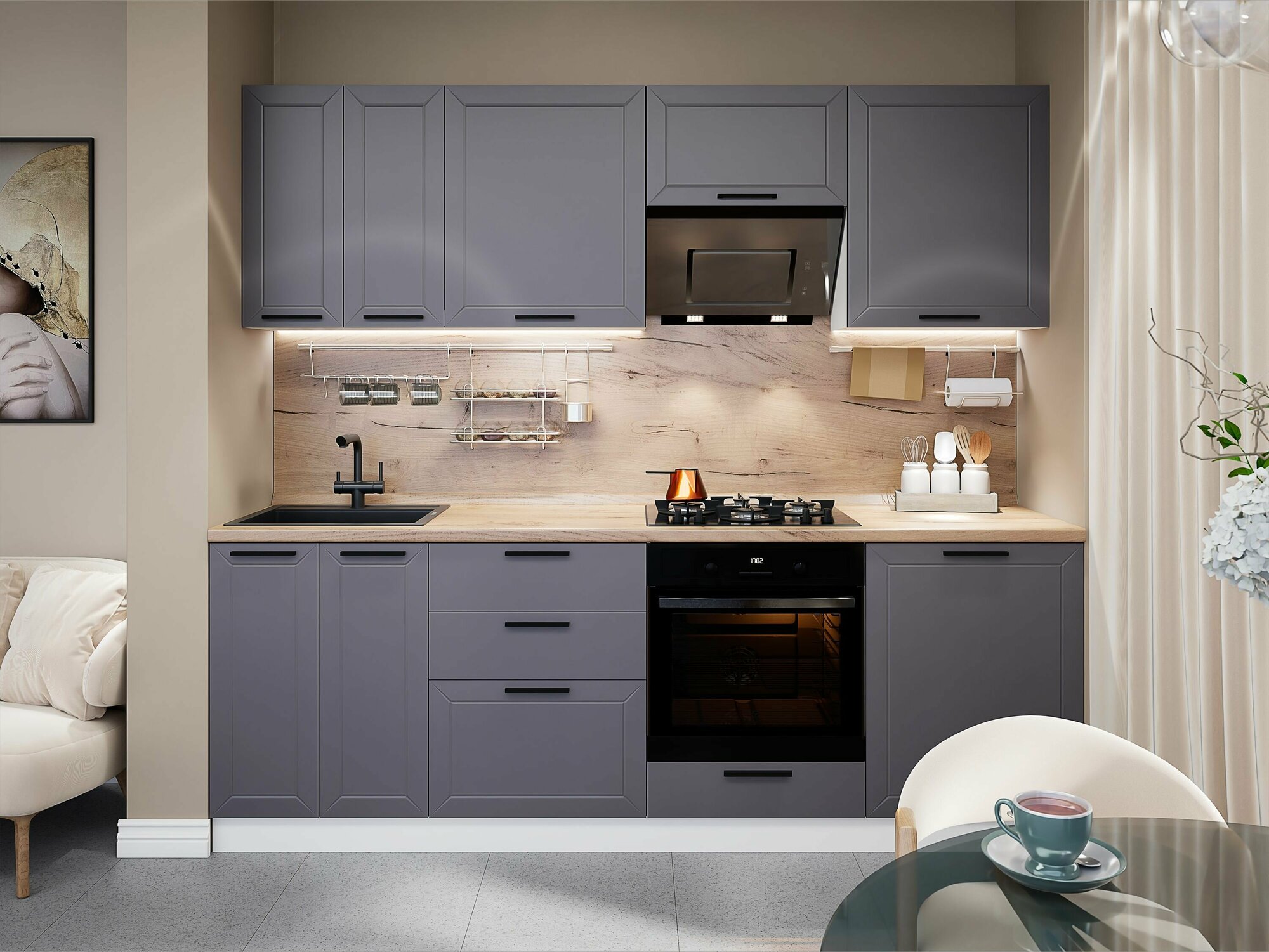 Кухонный гарнитур Глетчер Маренго Силк, 2400 мм