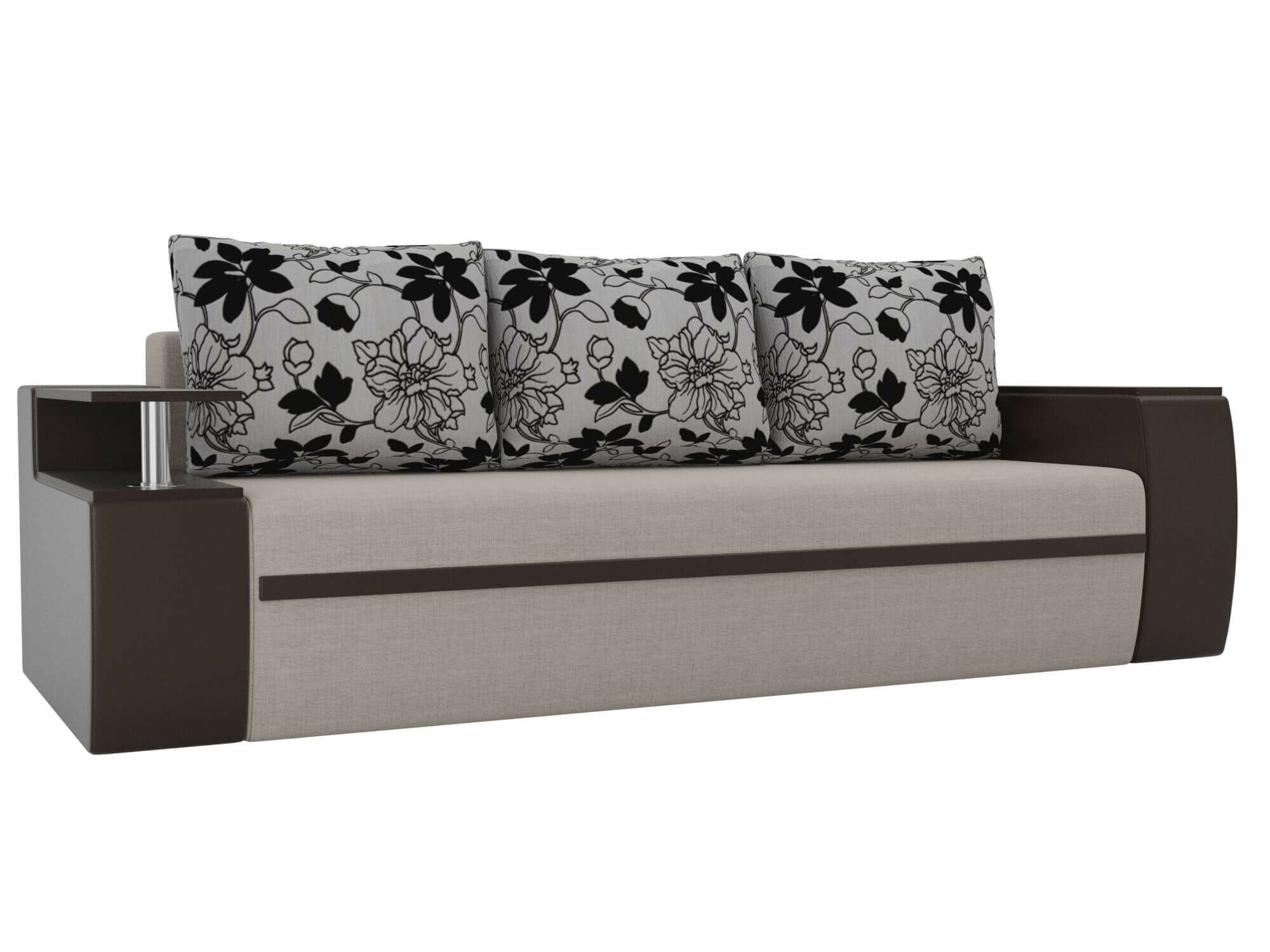 Artum Прямой диван Майами рогожка бежевый эко кожа коричневый подушки рогожка на флоке