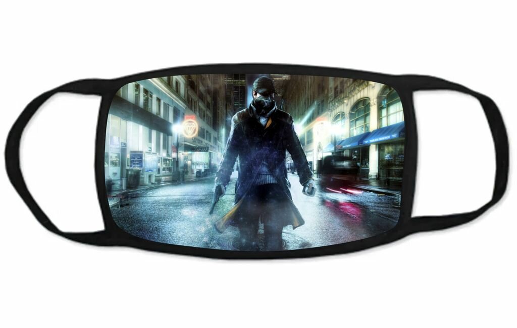 Маска защитная тканевая на лицо Watch Dogs, Сторожевые псы №1, Детская - 18 на 10 см