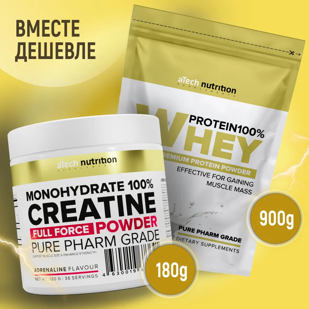 ATech nutrition Протеин Whey Protein 100% ваниль + Креатин моногидрат ...