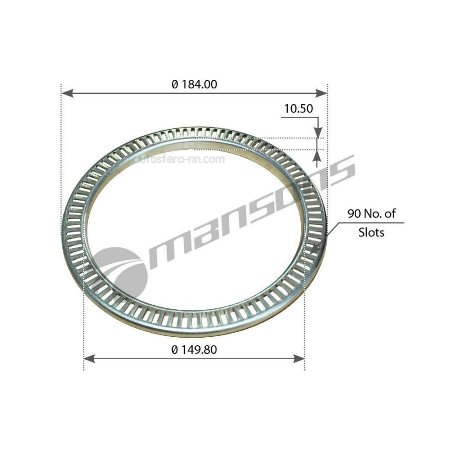 MANSONS 600203 кольцо ступицы металл! зубчатое ABS \SAF