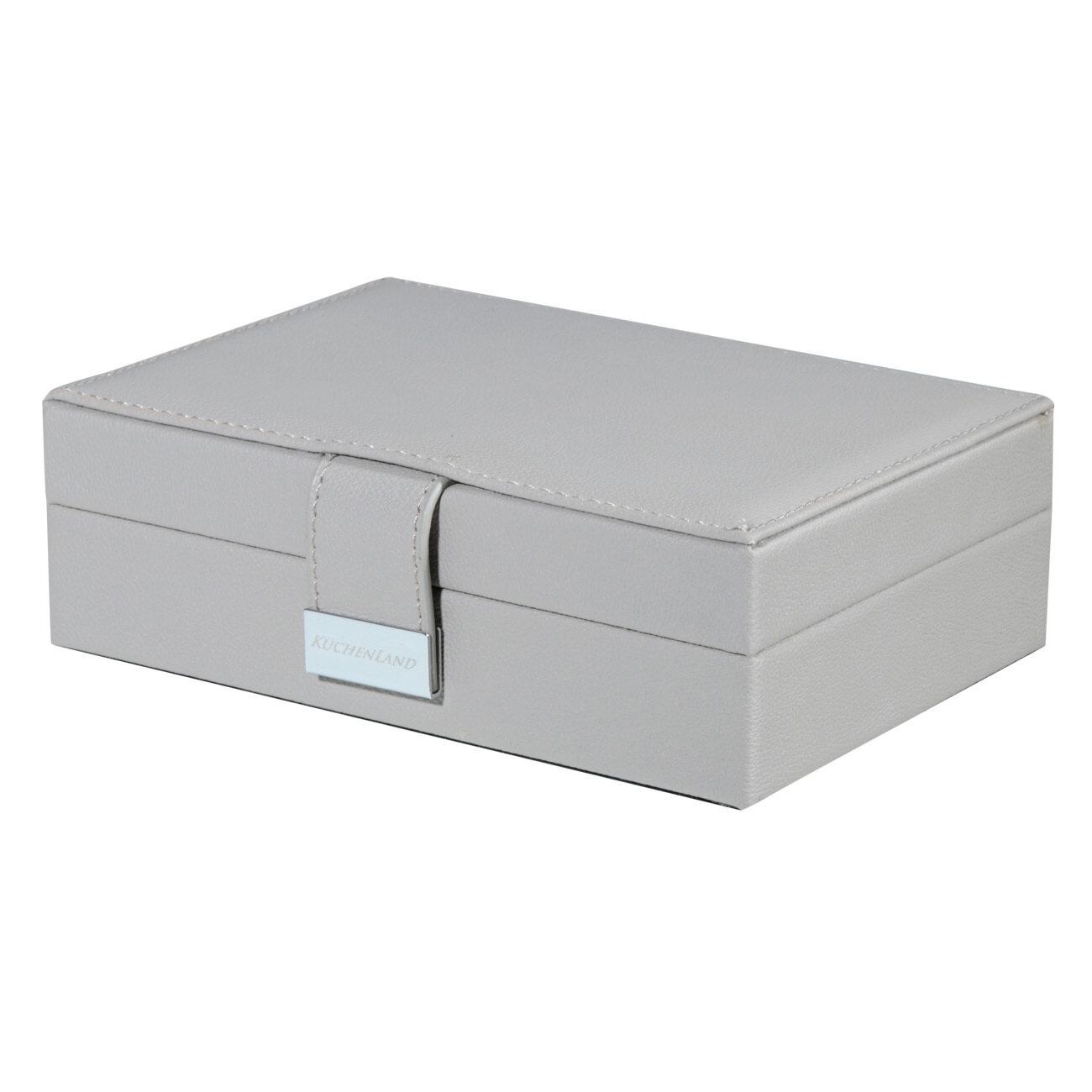 Шкатулка для украшений, 20х15 см, с зеркалом, дерево/искусственная кожа, серая, Premiere, Kuchenland