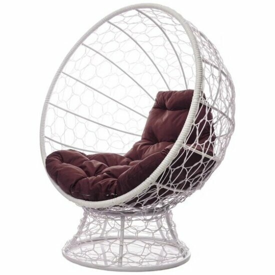 Кресло M-group кокос на подставке с ротангом белое, коричневая подушка