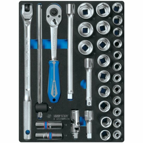 Набор торцевых головок King Tony 9-4333MRV04 1/2" с принадлежностями, шестигранные, 33 предмета