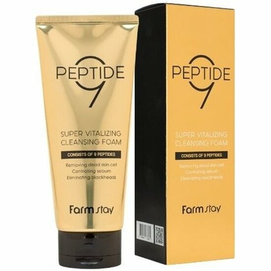 Омолаживающая очищающая пенка для лица Farmstay с комплексом из 9 пептидов, 180 мл
