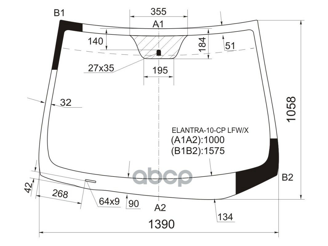 Стекло лобовое Hyundai Elantra 10-16 / Avante 10-15 XYG арт. ELANTRA-10-CP LFW/X