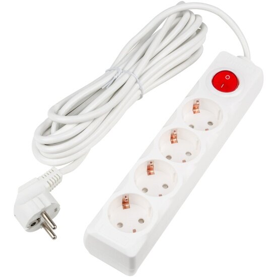 Удлинитель Uniel S-GCU4-5B WHITE Ultra, шнур 5м, 4 гнезда, 16A, с/з. Белый, UL-00010024
