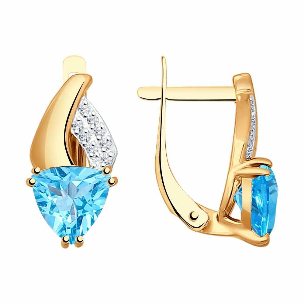 Серьги, красное золото, 585 проба, топаз, фианит