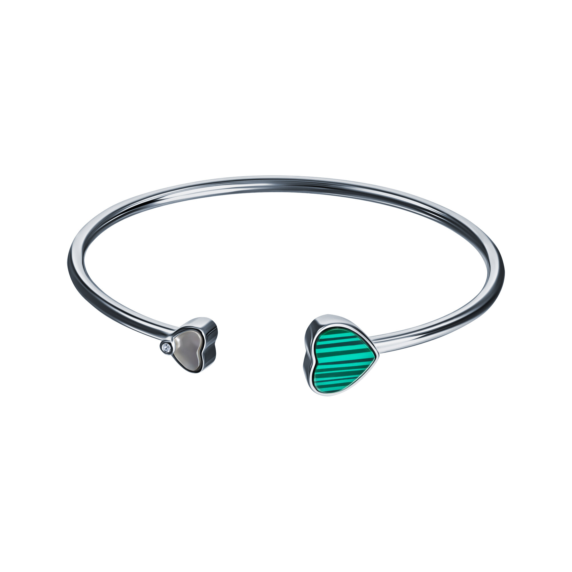 Браслет, серебро, 925 проба, малахит, перламутр, фианит