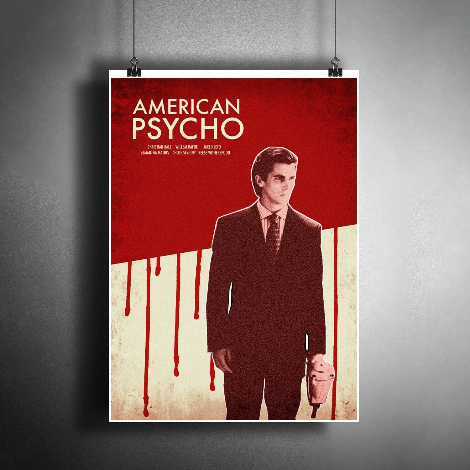 Постер плакат для интерьера "Фильм: Американский психопат (American Psycho). Кристиан Бэйл" / A3 (297 x 420 мм)