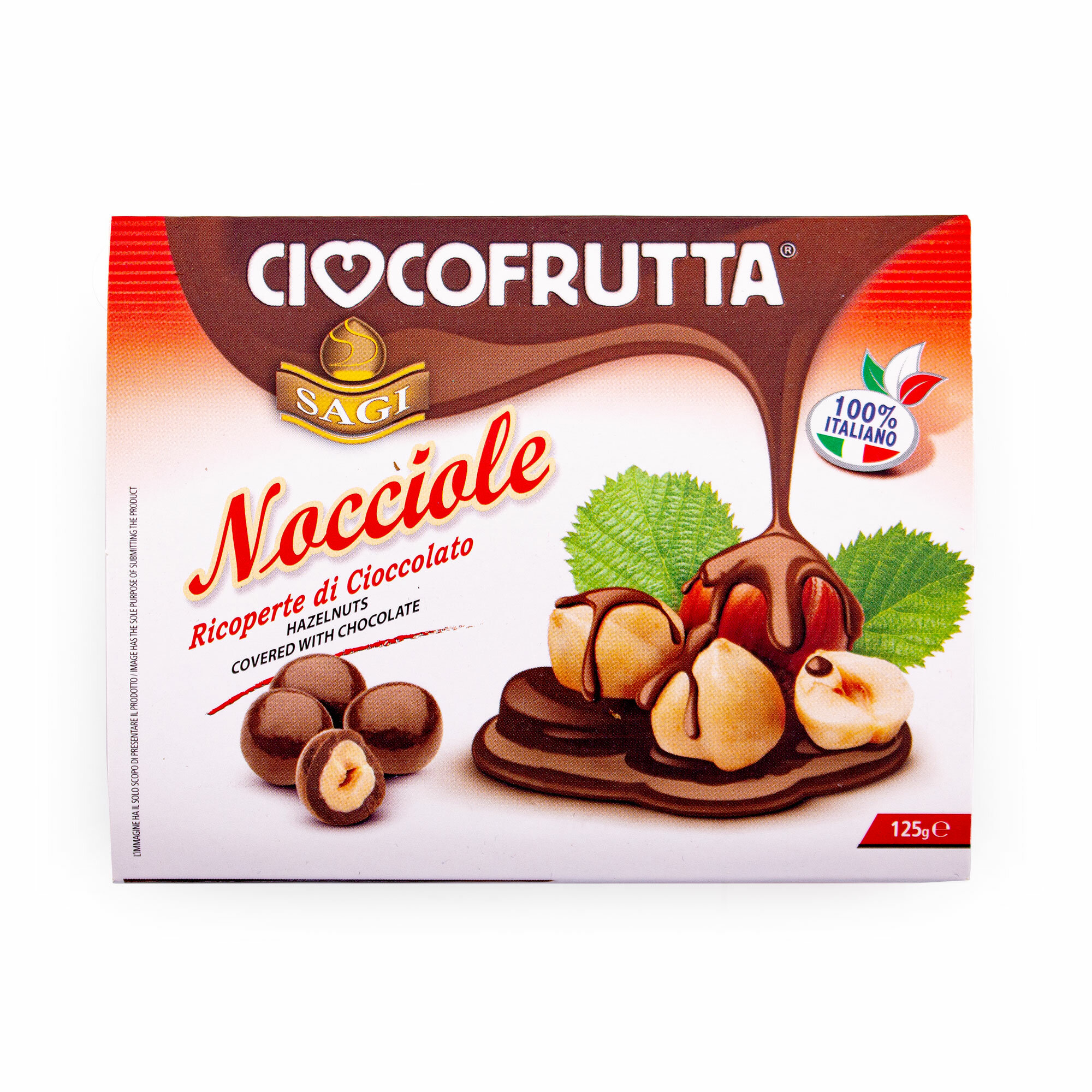 Фундук (лесной орех) обжаренный в молочном шоколаде, CIOCCOFRUTTA, 0,125 кг (пласт/ван)