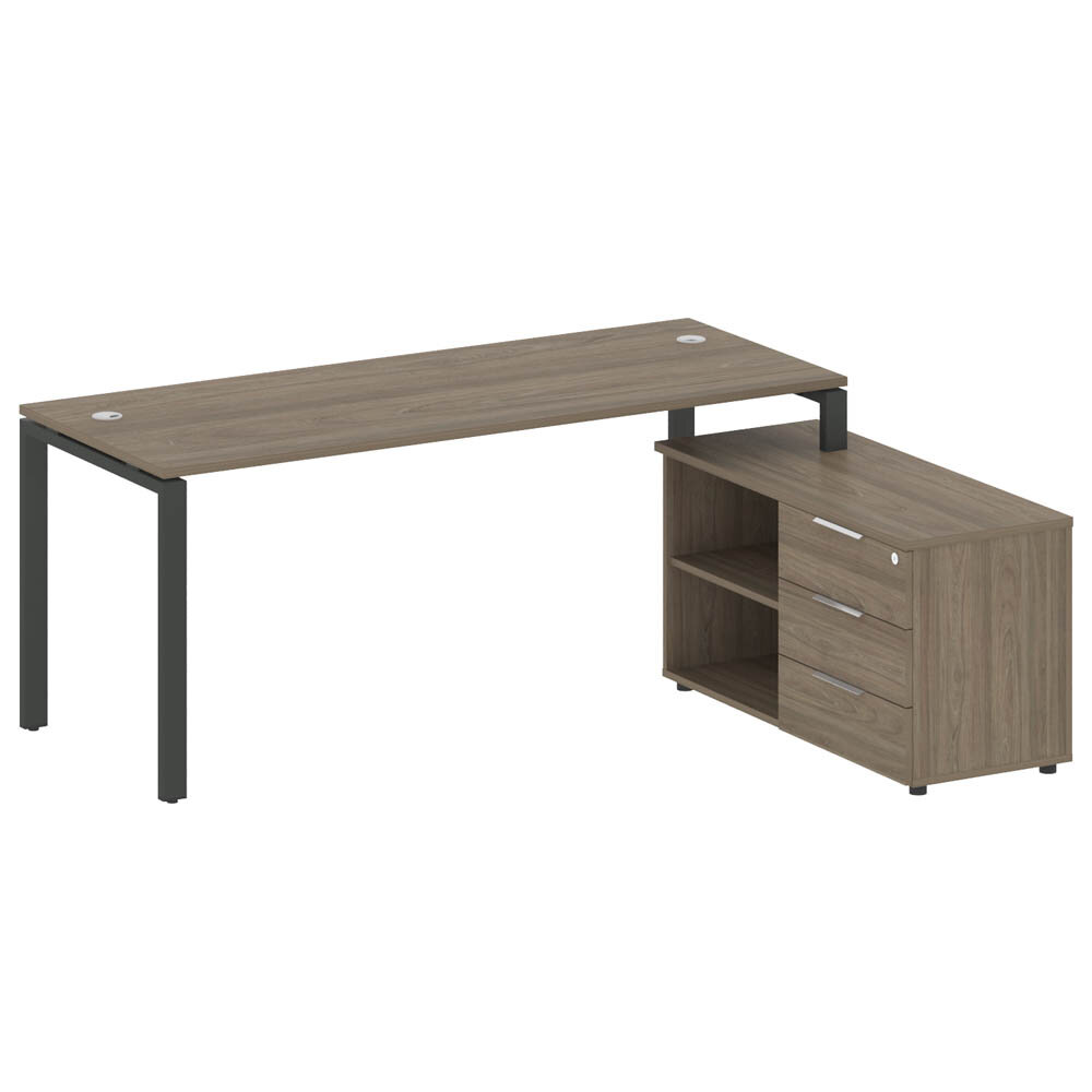 Стол с тумбой П-образный м/к Метал Систем Стайл/Metal System Style Riva БП. РС-СТС-2.5 (R) Вяз Благородный/Антрацит мет. 1900*1520*750