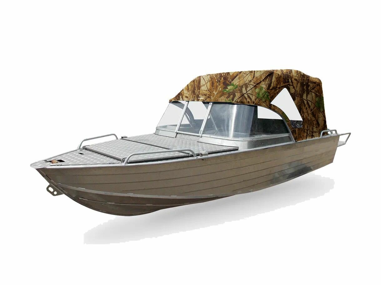 Wyatboat-460 DCM / Вятбот-460 ДЦМ. До рестайлинга. Тент с дугами с креплениями на штатное стекло