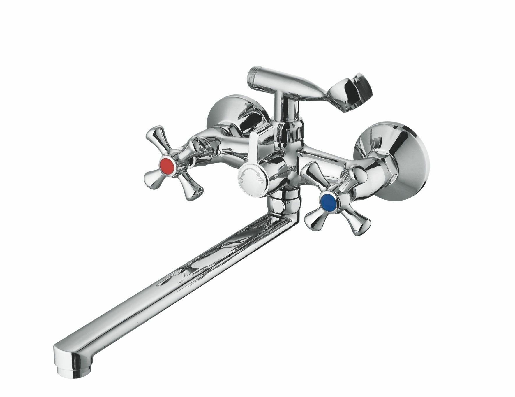 Смеситель латунный для ванны, душа и умывальника с длинным поворотным изливом V-1515 Хром