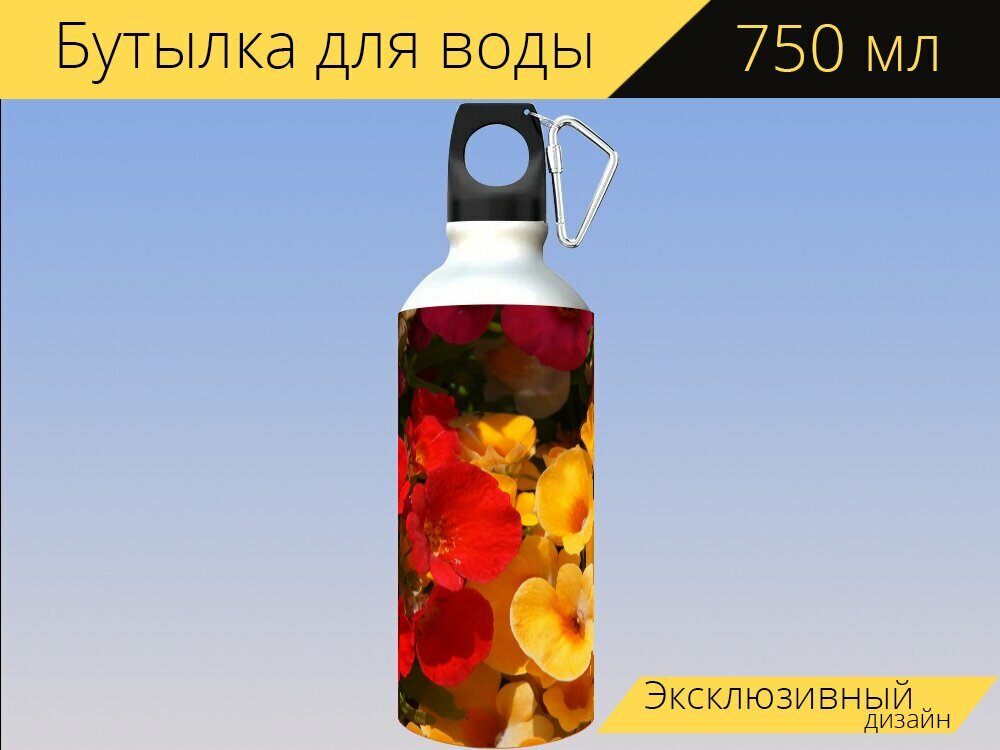 Бутылка фляга для воды "Немезия, красный, желтый" 750 мл. с карабином и принтом