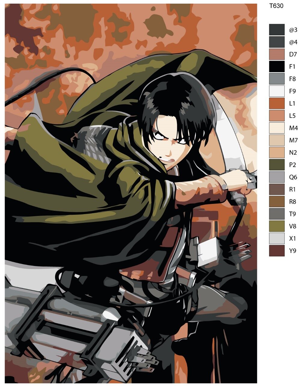 Картина по номерам Т630 "Леви Аккерман. Атака титанов" 80x120